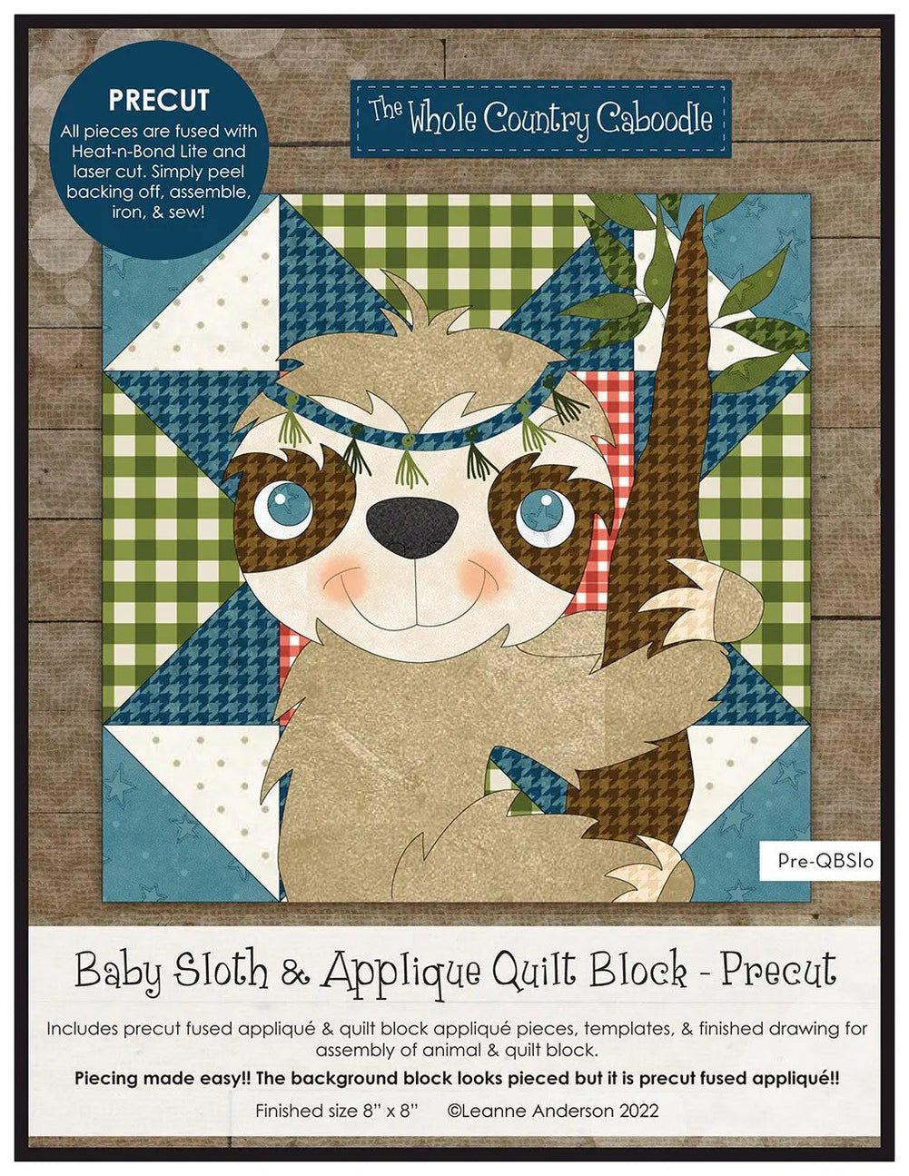 Baby Sloth & Applique Quilt Block Precut Fused Applique Pack — High ...