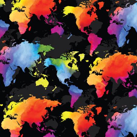 TT Black/Multi World Map — High Country Quilts
