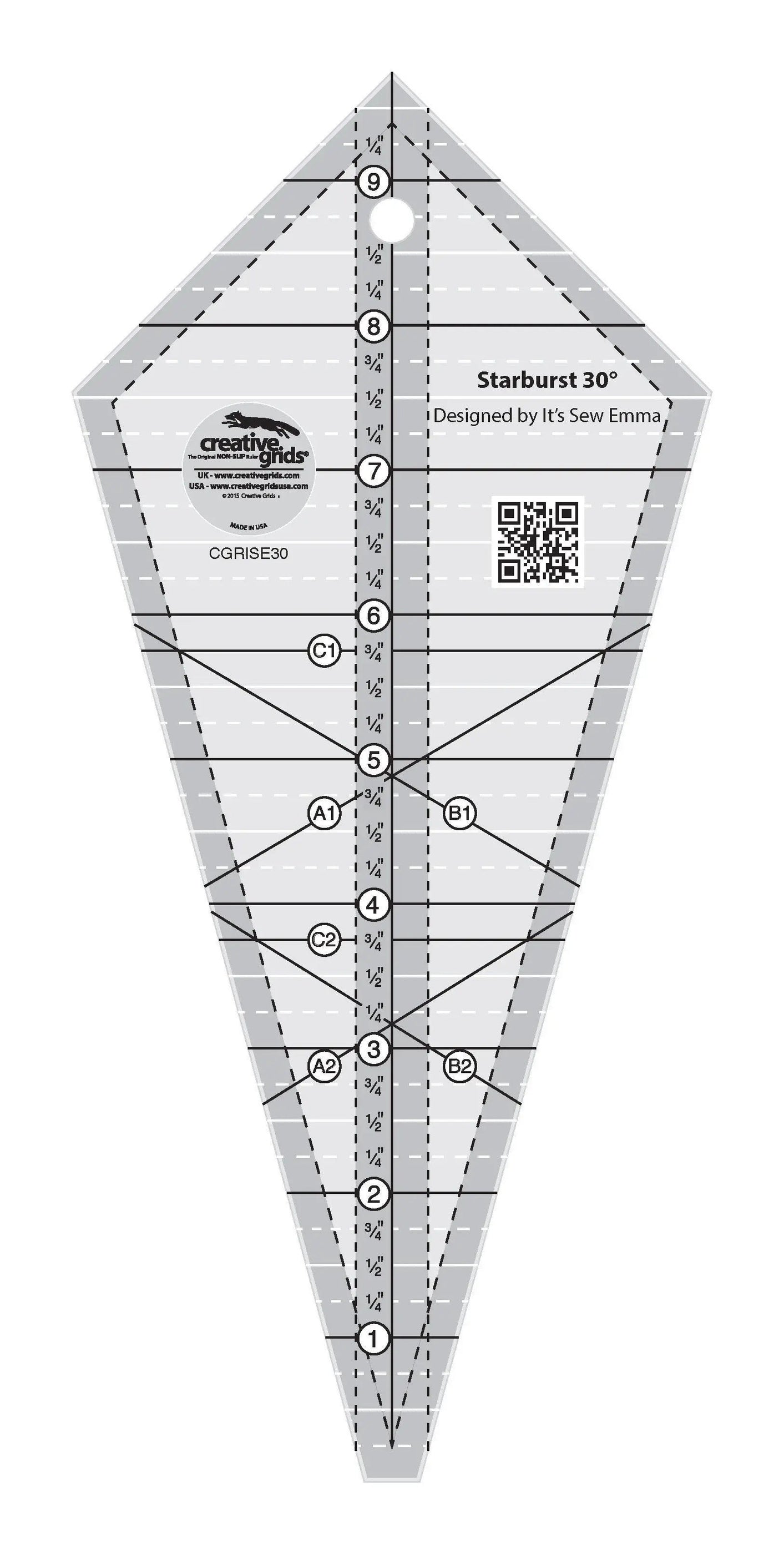 Creative Grids Starburst 30 Degree Triangle Quilt 9-1/2in Ruler — High ...