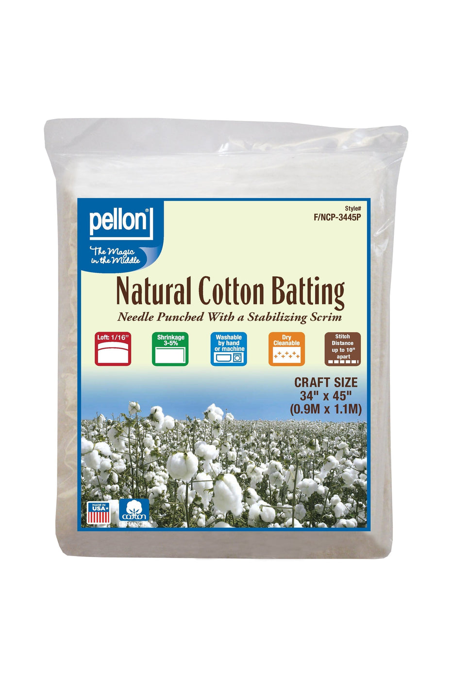 Pellon® Natural Cotton Batting With Scrim 34" x 45" Craft Size Package ...