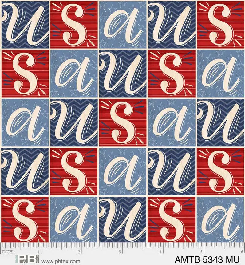Red White And Blue America The Beautiful Block Letters 44"/45" Fabric ...