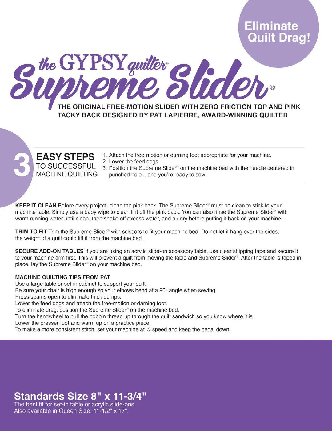 Supreme Slider 8in x 11-3/4in Free Motion Slider by The Gypsy Quilter ...